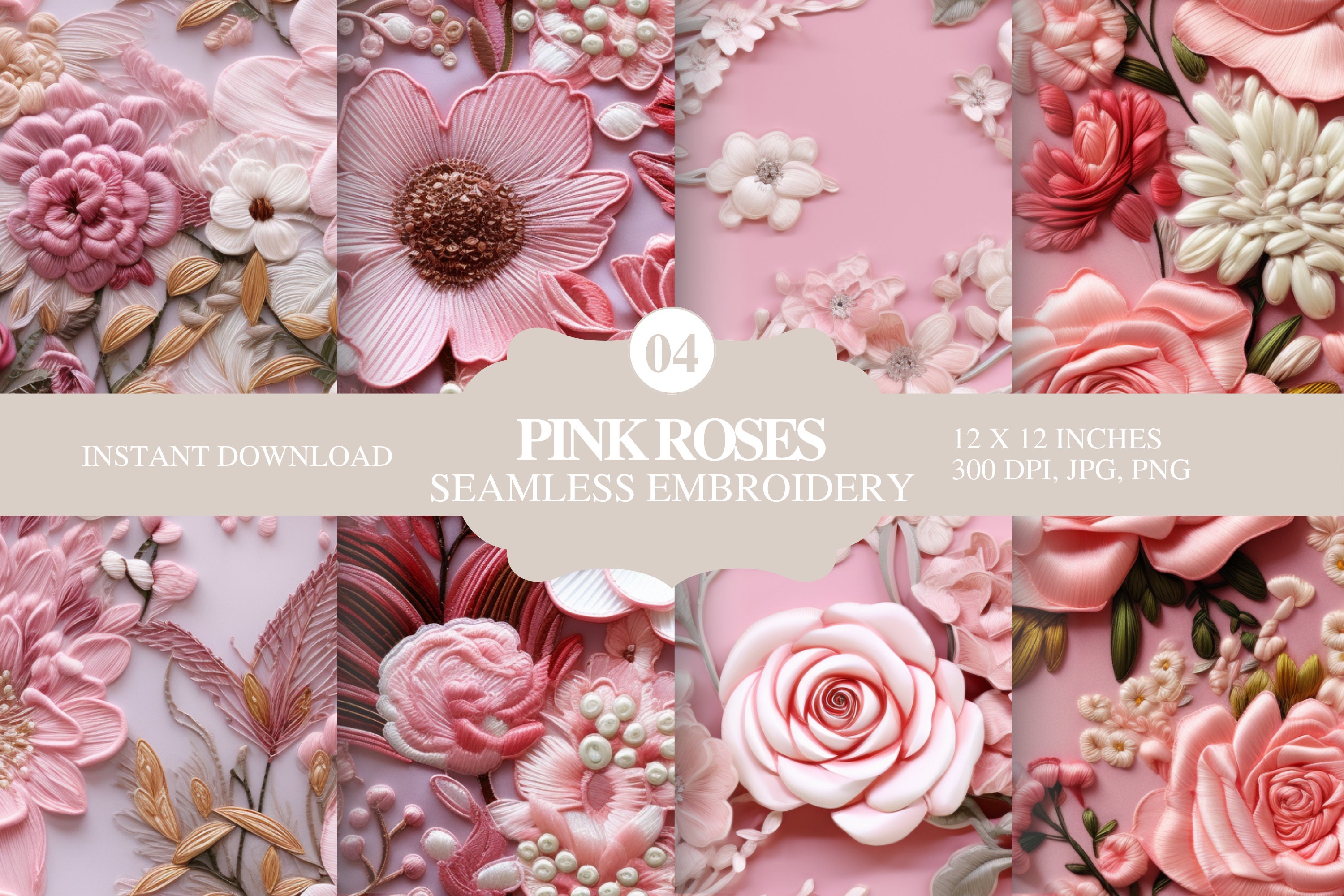 Digital Floral Embroidery Seamless File Set of 4 Floral Embroidery ...