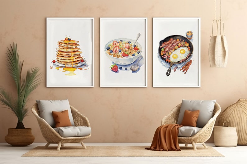 Kitchen Art Print Watercolor Breakfast Food Digital Art Print Pancakes ...