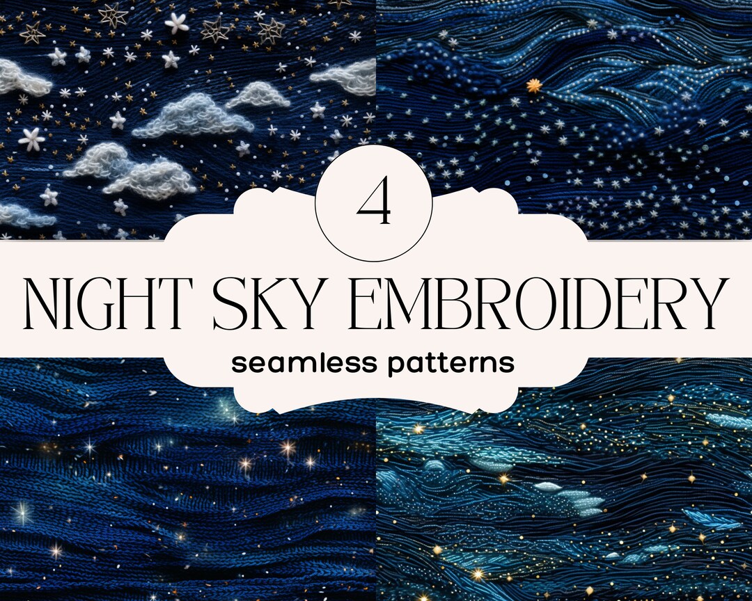 Digital Night Sky Embroidery Seamless File Set of 4 Dark Vibes - Etsy