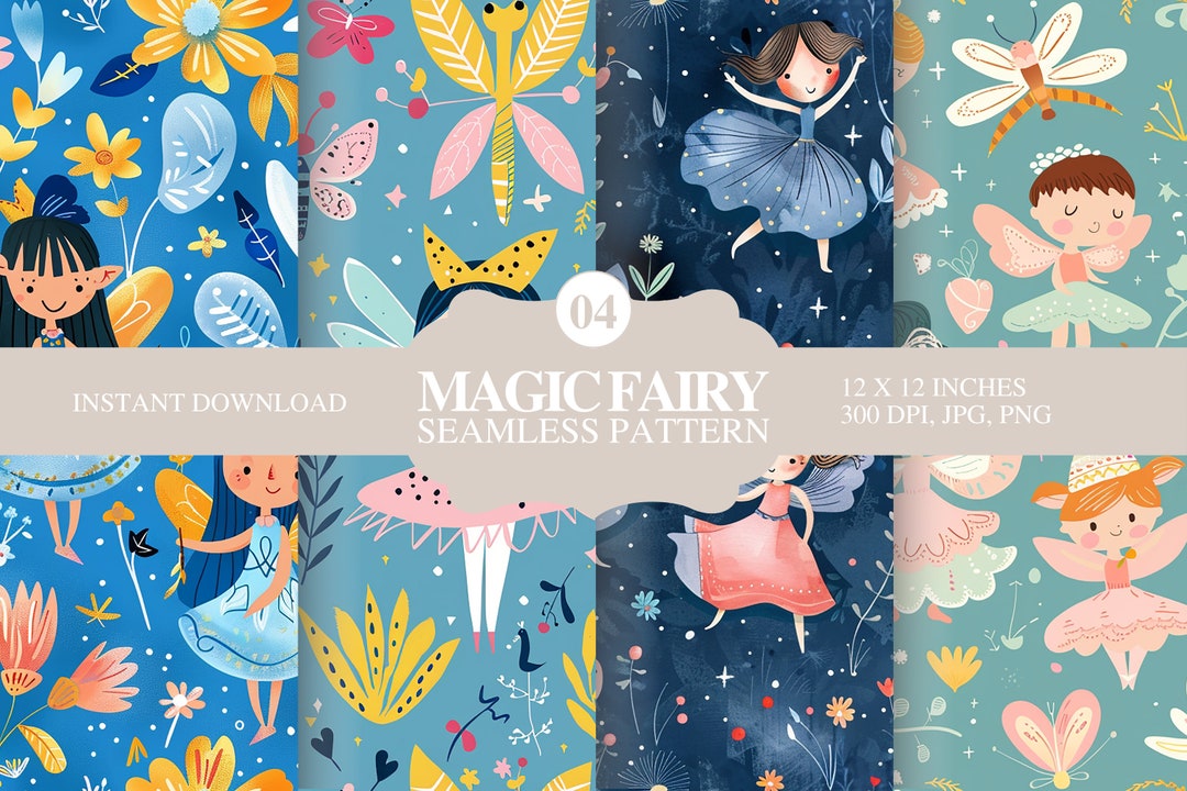 Set of 4 Digital Seamless Paper Textures | Cute Nursery Fairy Princess ...