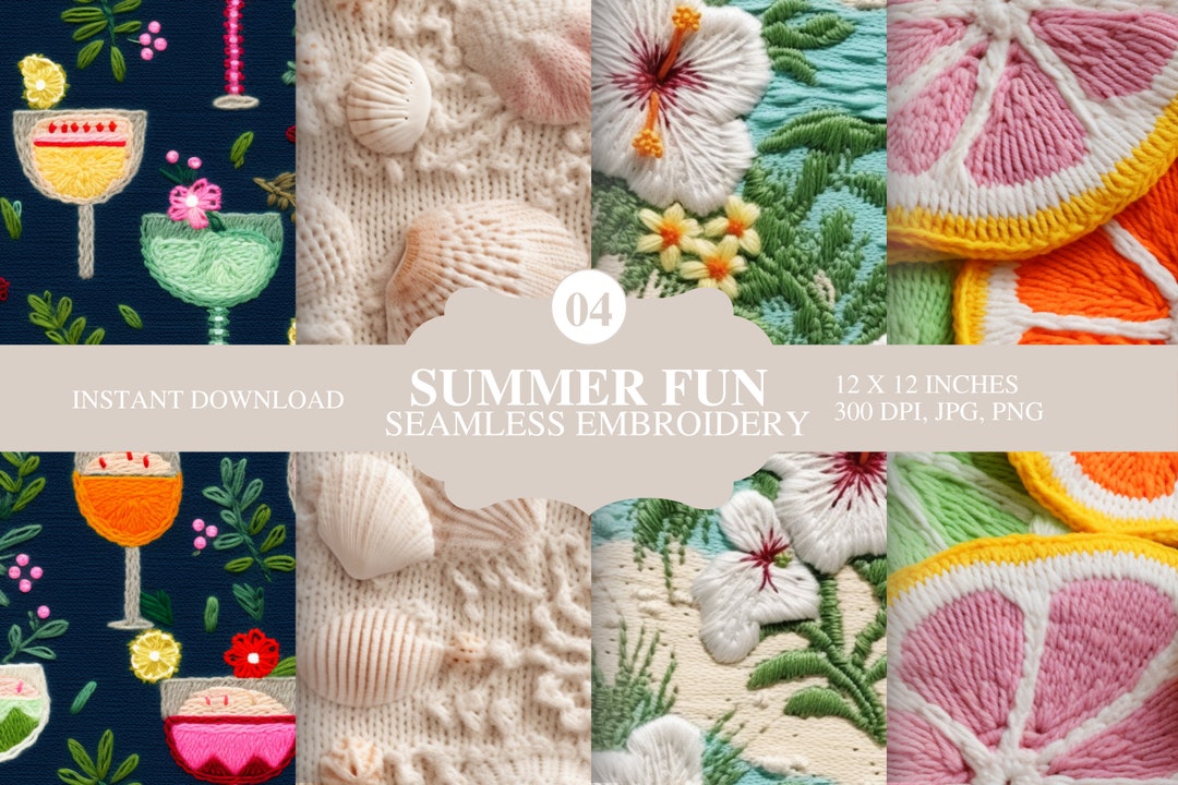 Digital Summer Embroidery Seamless File Set of 4 Summer Embroidery ...
