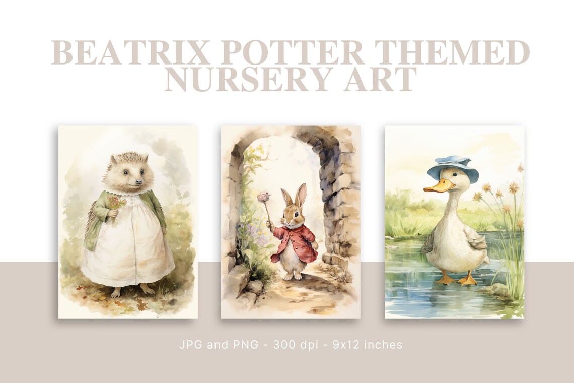 Set of 3 Beatrix Potter Nursery Art Prints Kid Wallart Prints Beatrix ...