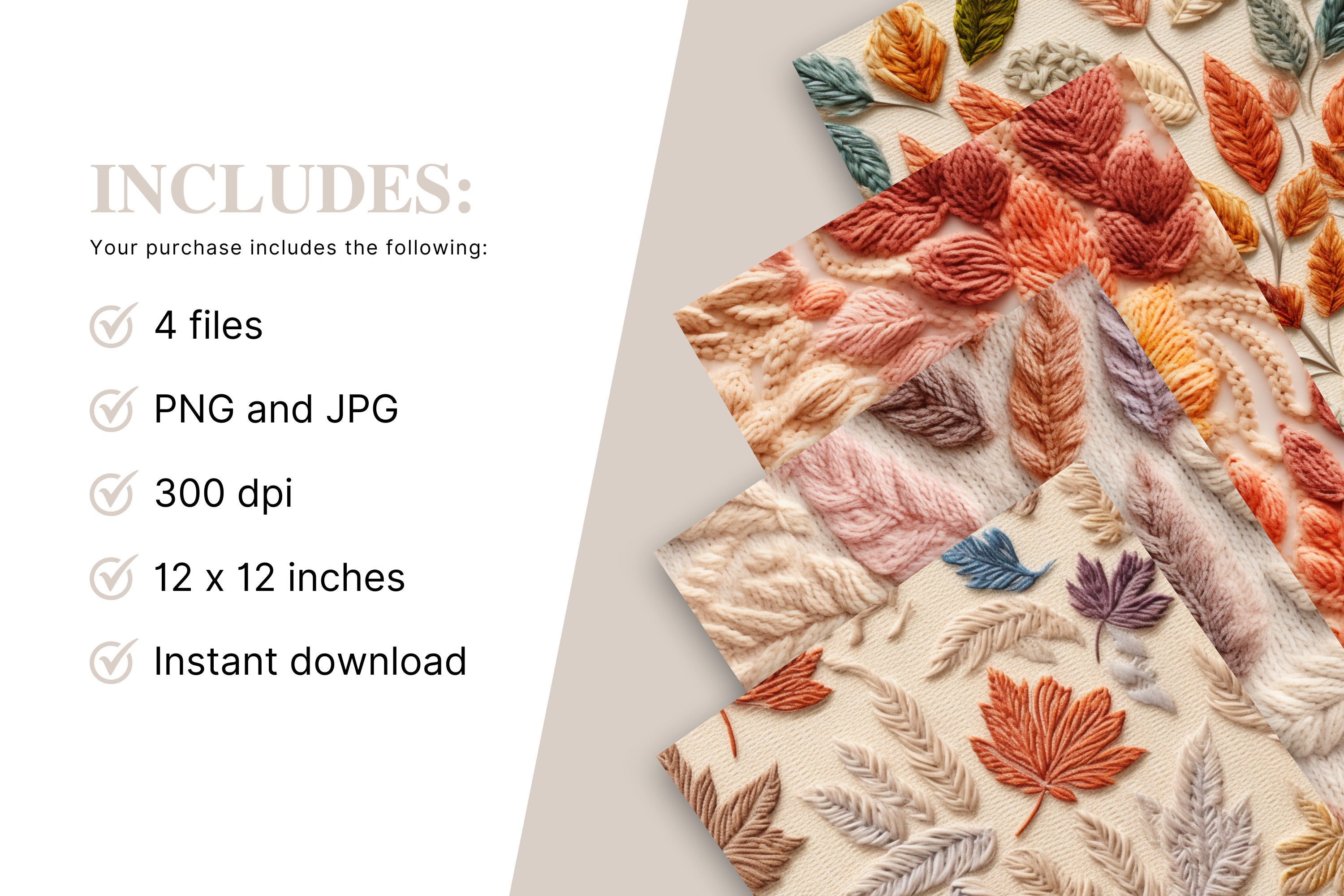 Digital Faux Fall Leaves Embroidery Seamless File Set of 4 Autumn ...