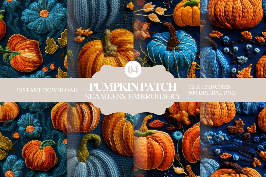 Digital Faux Pumpkin Patch Embroidery Seamless File Set of 4 Pumpkin ...