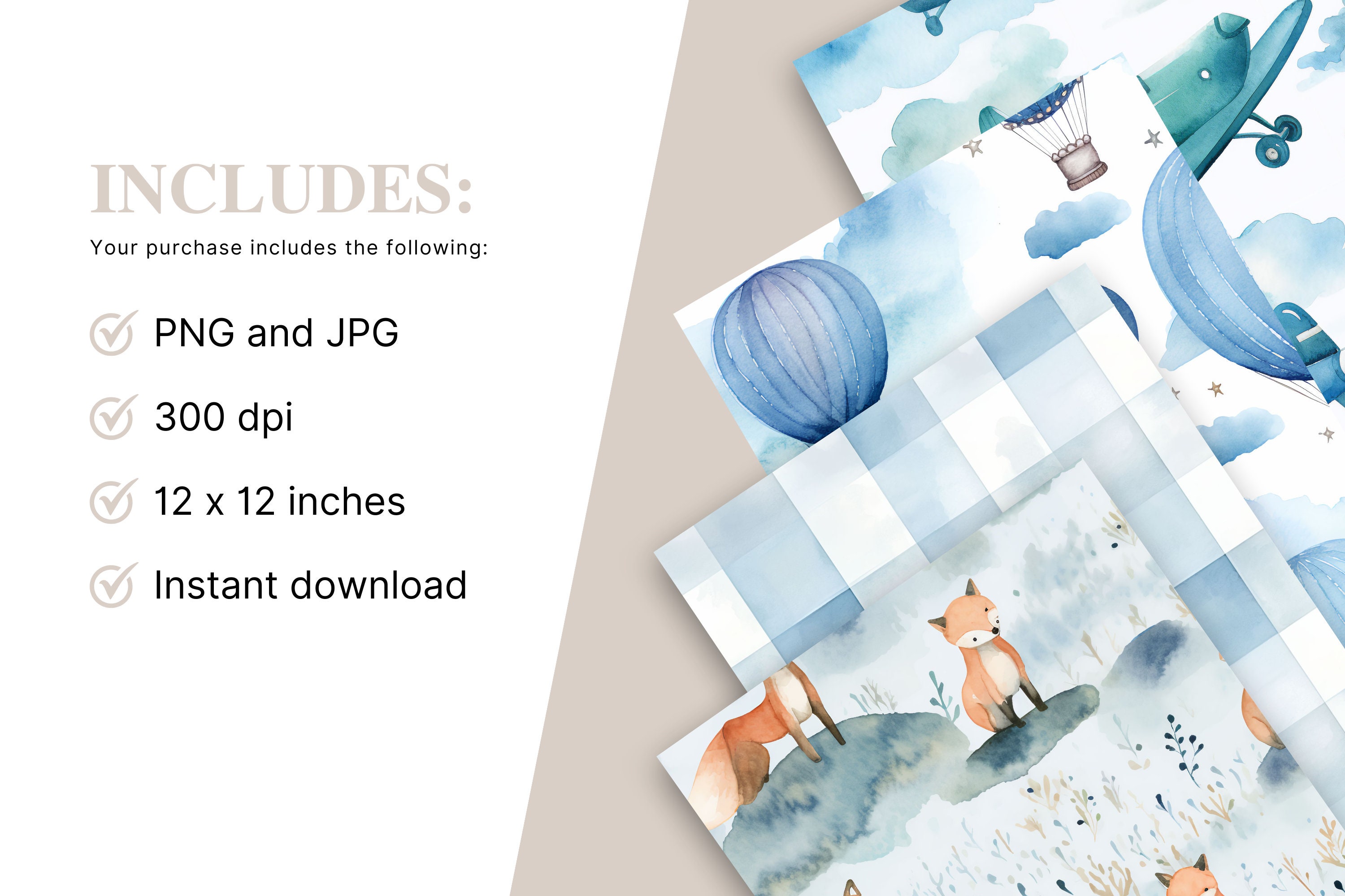 Set of 6 Digital Seamless Paper Textures Baby Boy Nursery Theme Instant ...