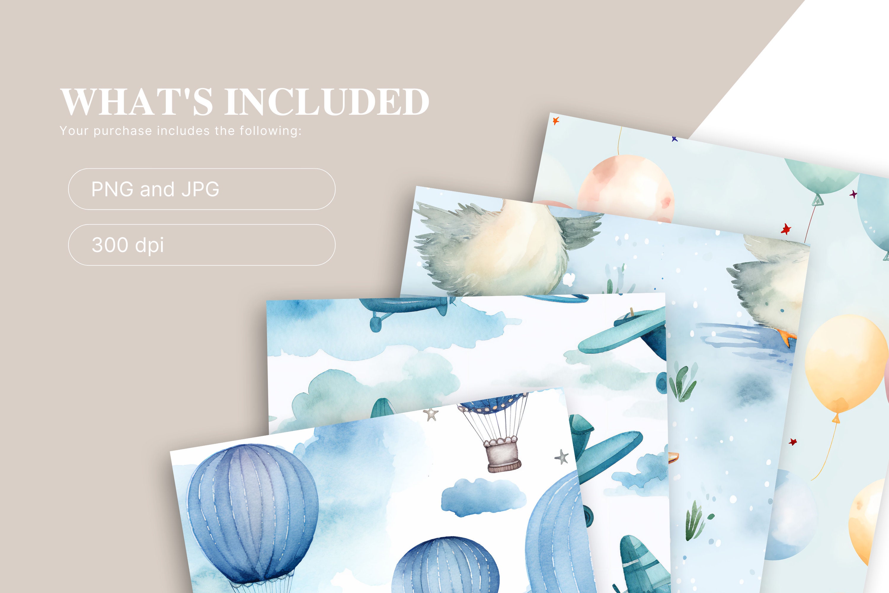 Set of 6 Digital Seamless Paper Textures | Baby Boy Nursery Theme ...