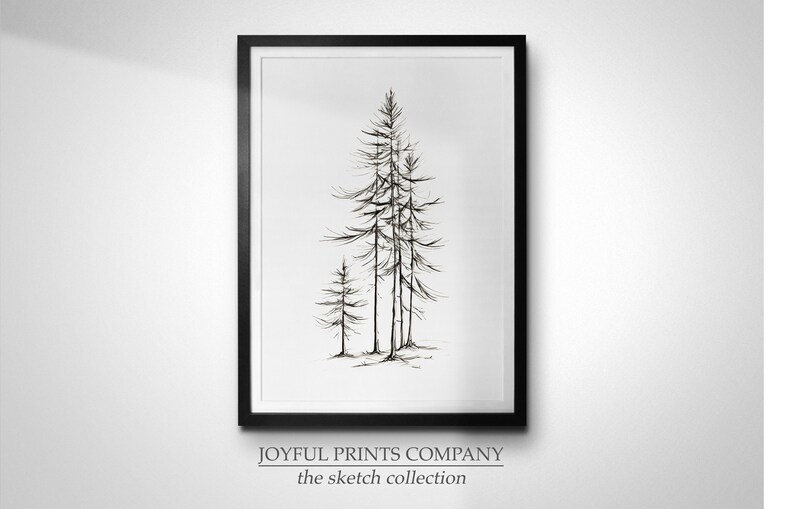 Vintage Pencil Pine Trees Pencil Art Print Forest Woods Eclectic Modern ...