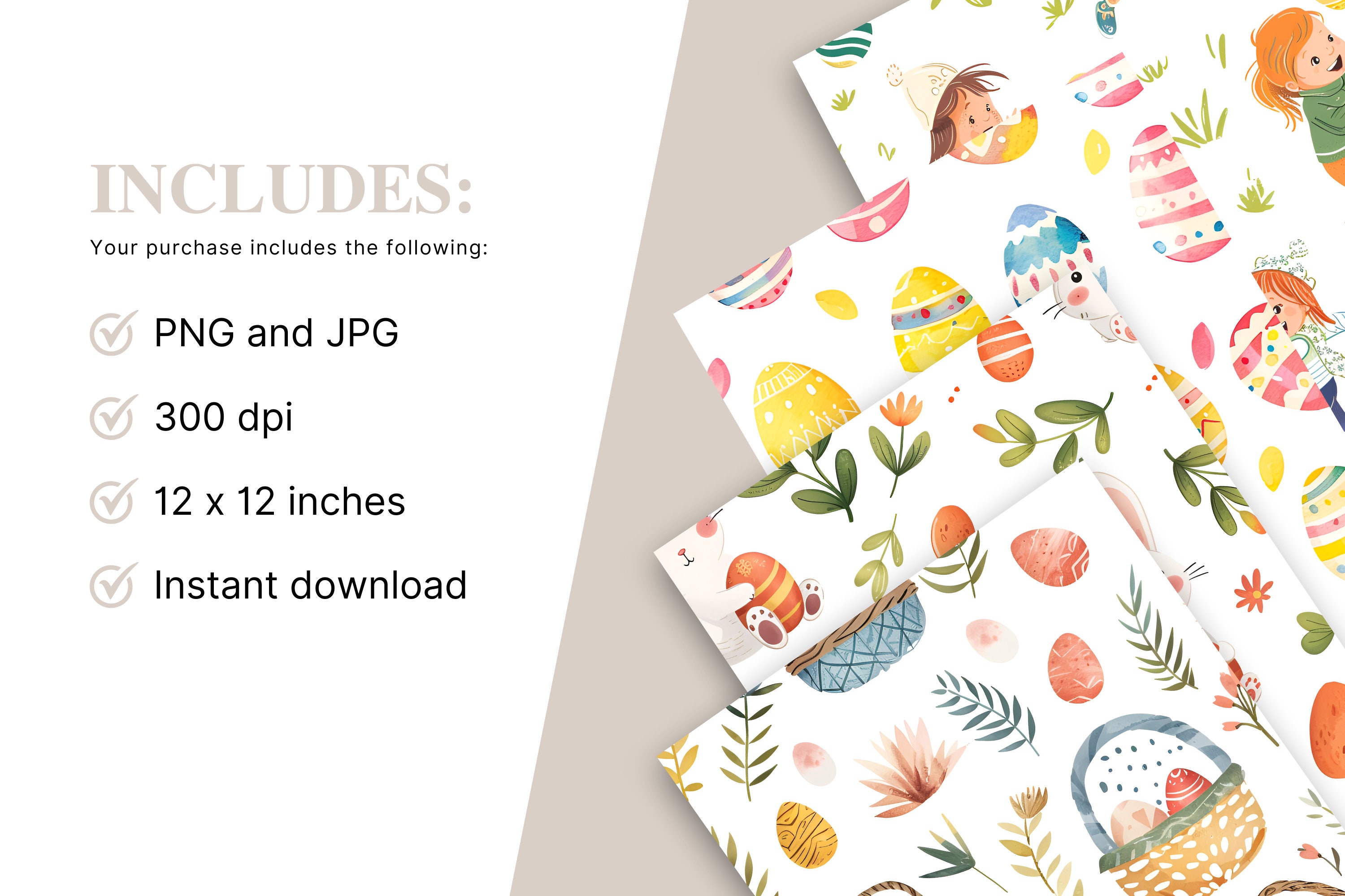Set of 4 Digital Seamless Paper Textures | Cute Nursery Easter Bunny ...