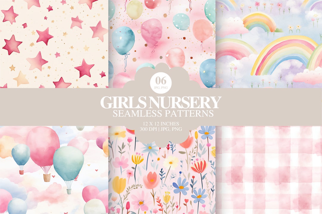 Set of 6 Digital Seamless Paper Textures | Baby Girl Nursery Theme ...