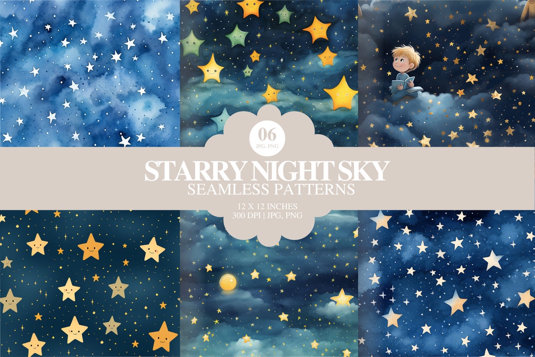 Set of 6 Digital Seamless Paper Textures | Night Time Nighttime Stars ...