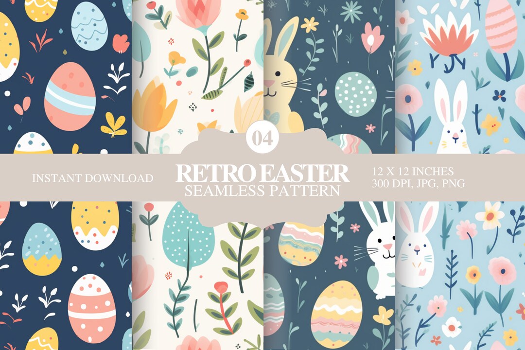Set of 4 Digital Seamless Easter Bunny Whimsical Cute Embroidery Files ...