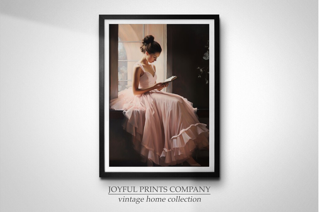 Vintage Antique Inspired Art Print Painting Ballerina Reading ...