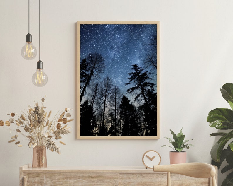 Starry Sky Night Time Nighttime Stars Forest | Digital Art Print | High ...