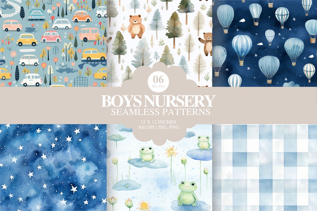 Set of 6 Digital Seamless Paper Textures | Baby Boy Nursery Theme ...