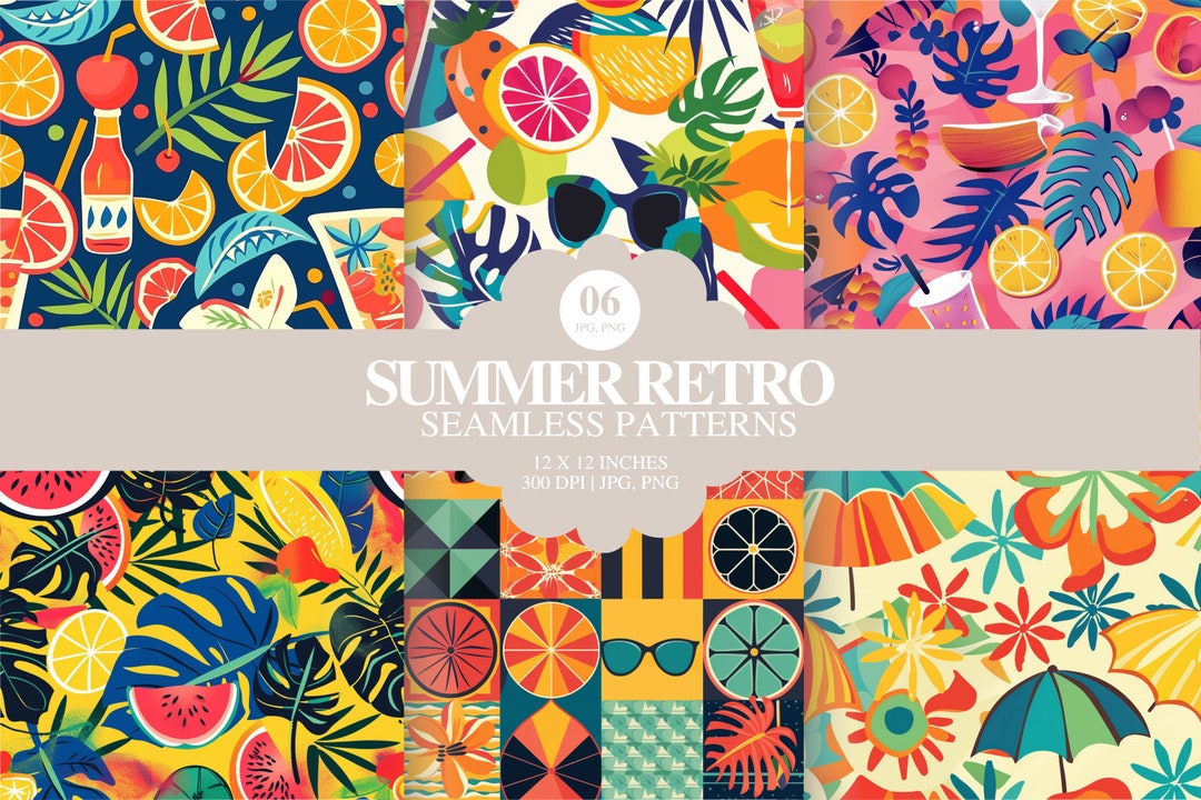 Set of 6 Digital Seamless Paper Textures | Cute Retro Summer Colorful ...