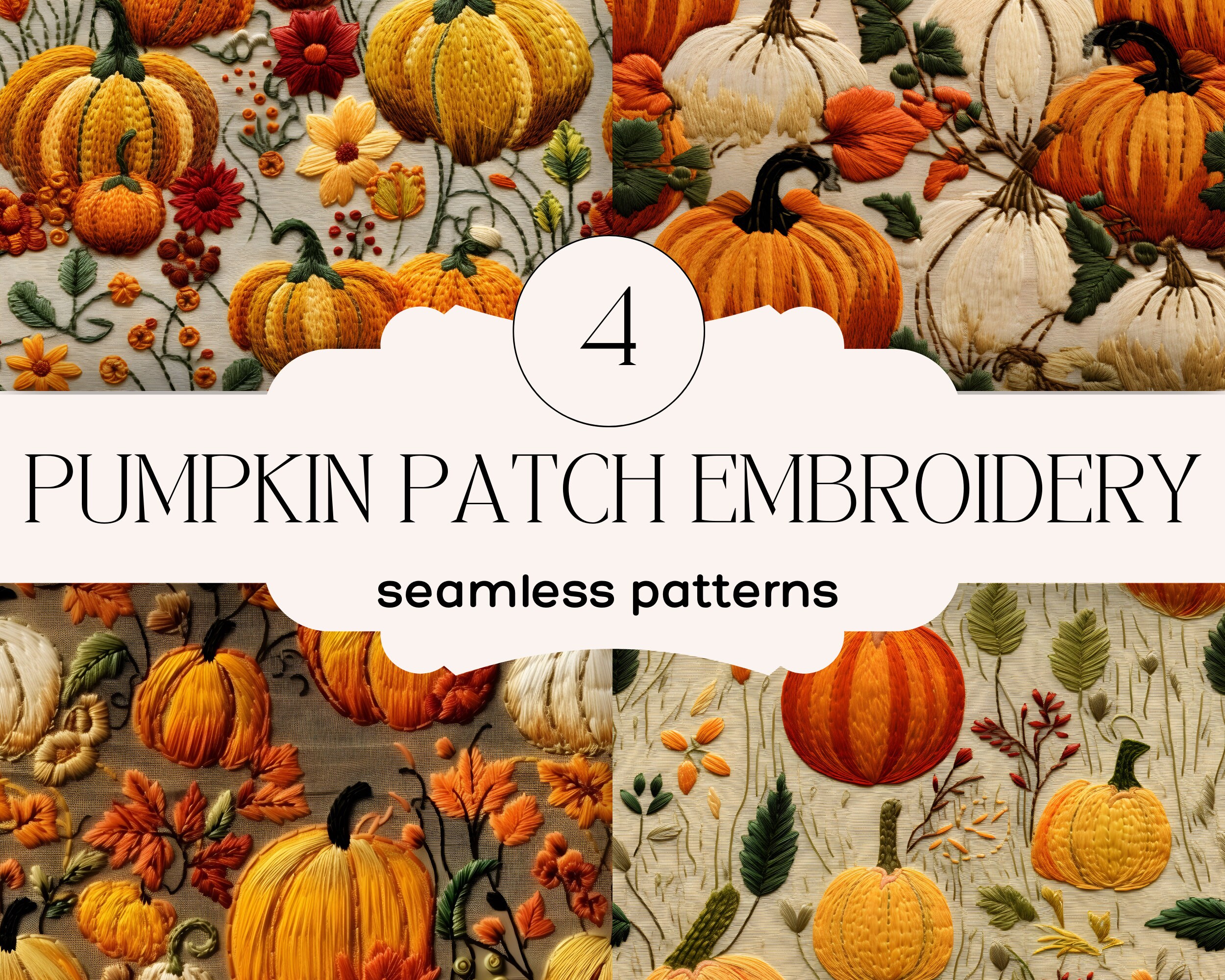 Digital Faux Pumpkin Patch Embroidery Seamless File Set of 4 Pumpkin ...