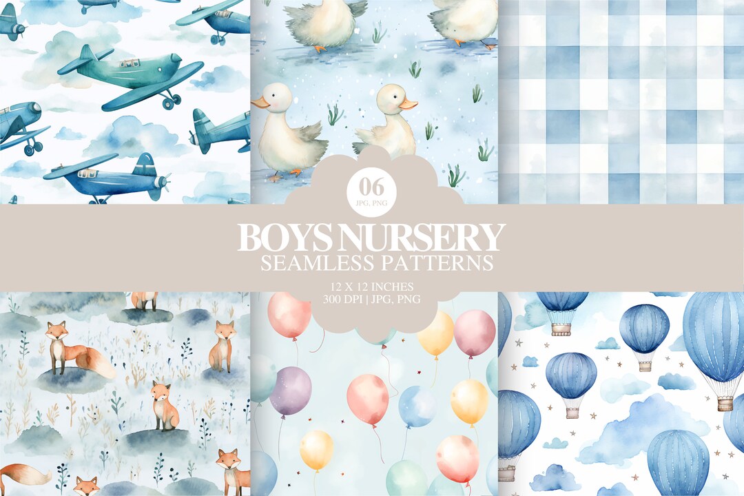 Set of 6 Digital Seamless Paper Textures | Baby Boy Nursery Theme ...