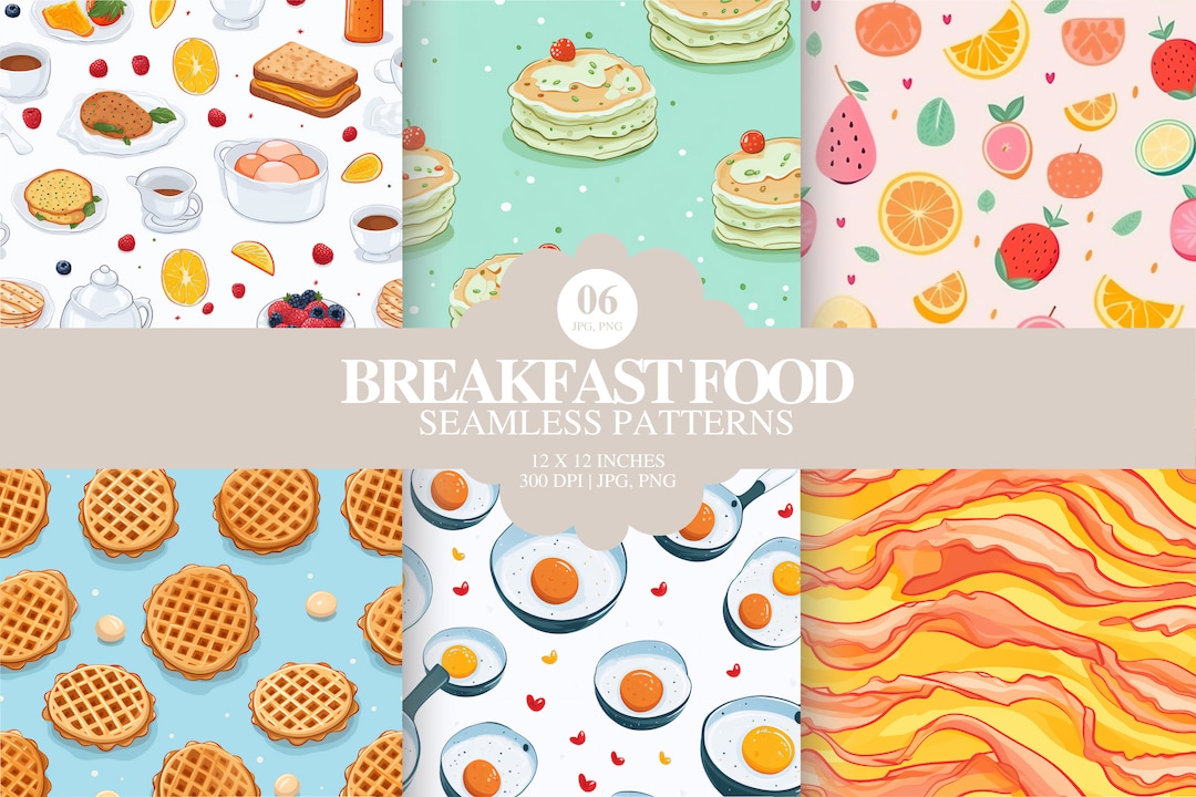 Set of 6 Digital Seamless Paper Textures | Breakfast Food Kitchen ...
