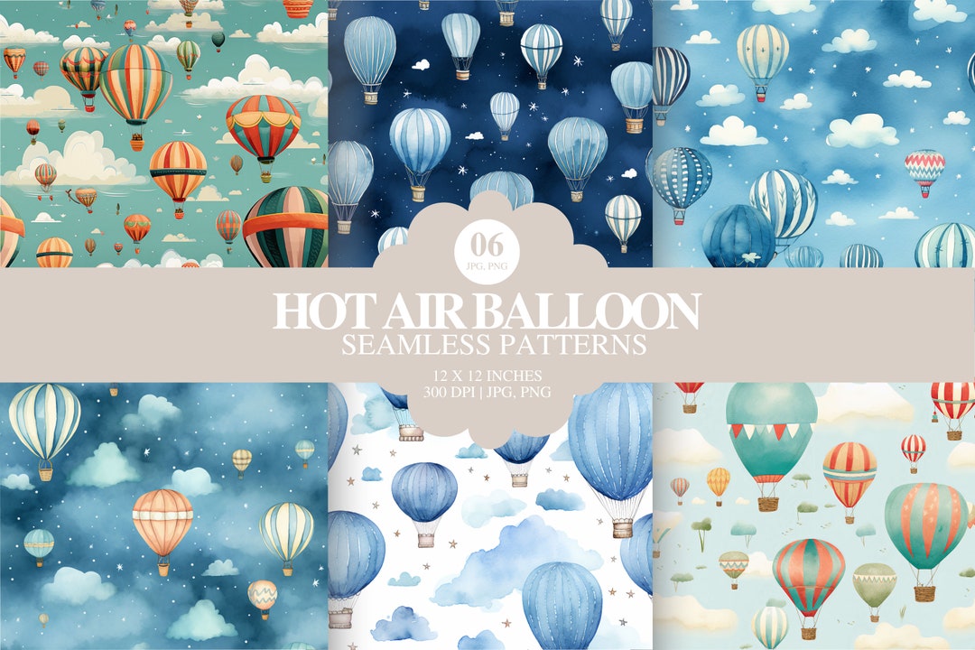 Set of 6 Digital Seamless Paper Textures | Cute Nursery Hot Air ...