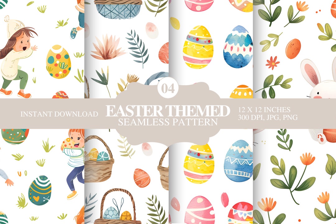 Set of 4 Digital Seamless Paper Textures | Cute Nursery Easter Bunny ...