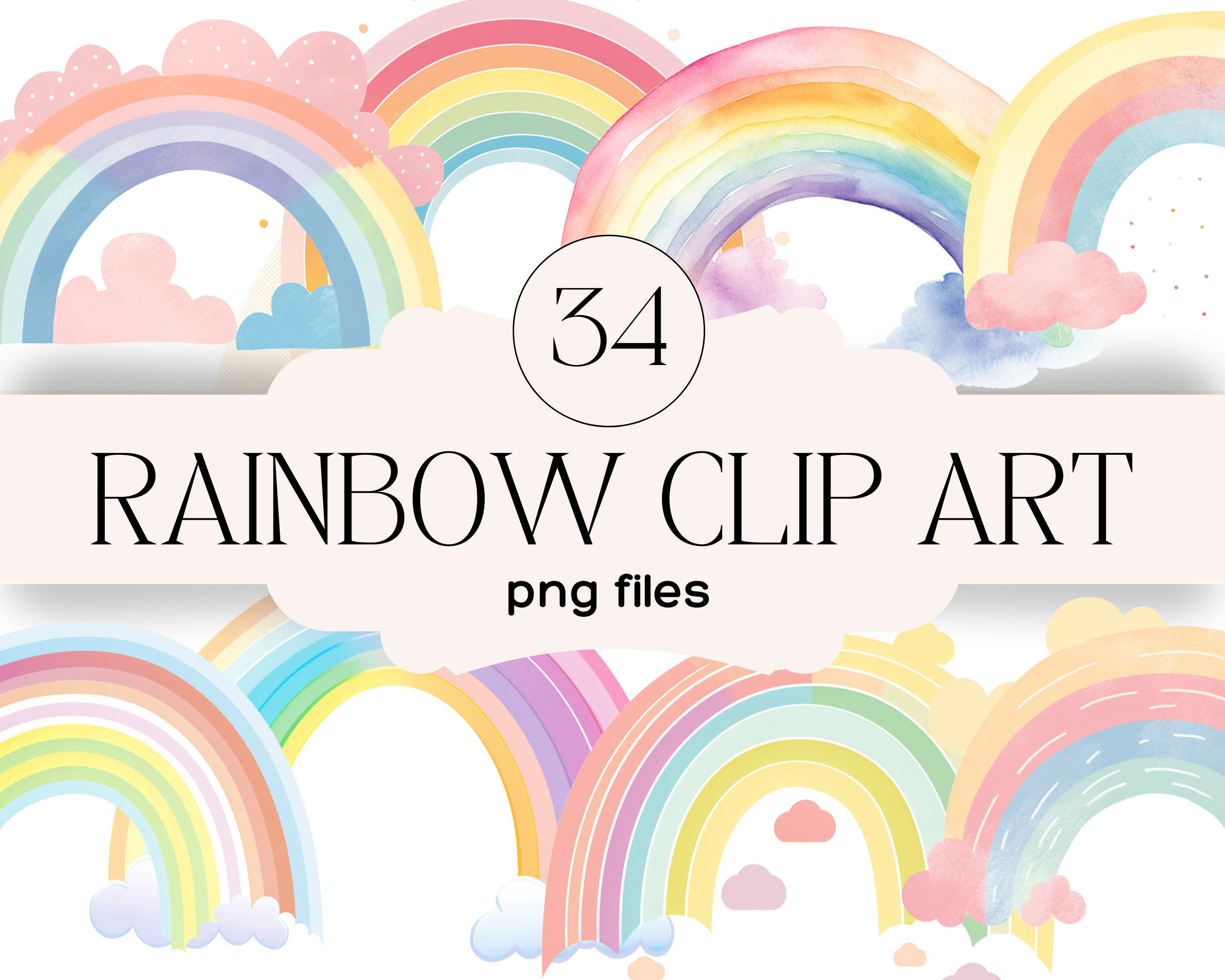 Mega Bundle of 34 Rainbow Clip Art PNG Files | Instant Download ...