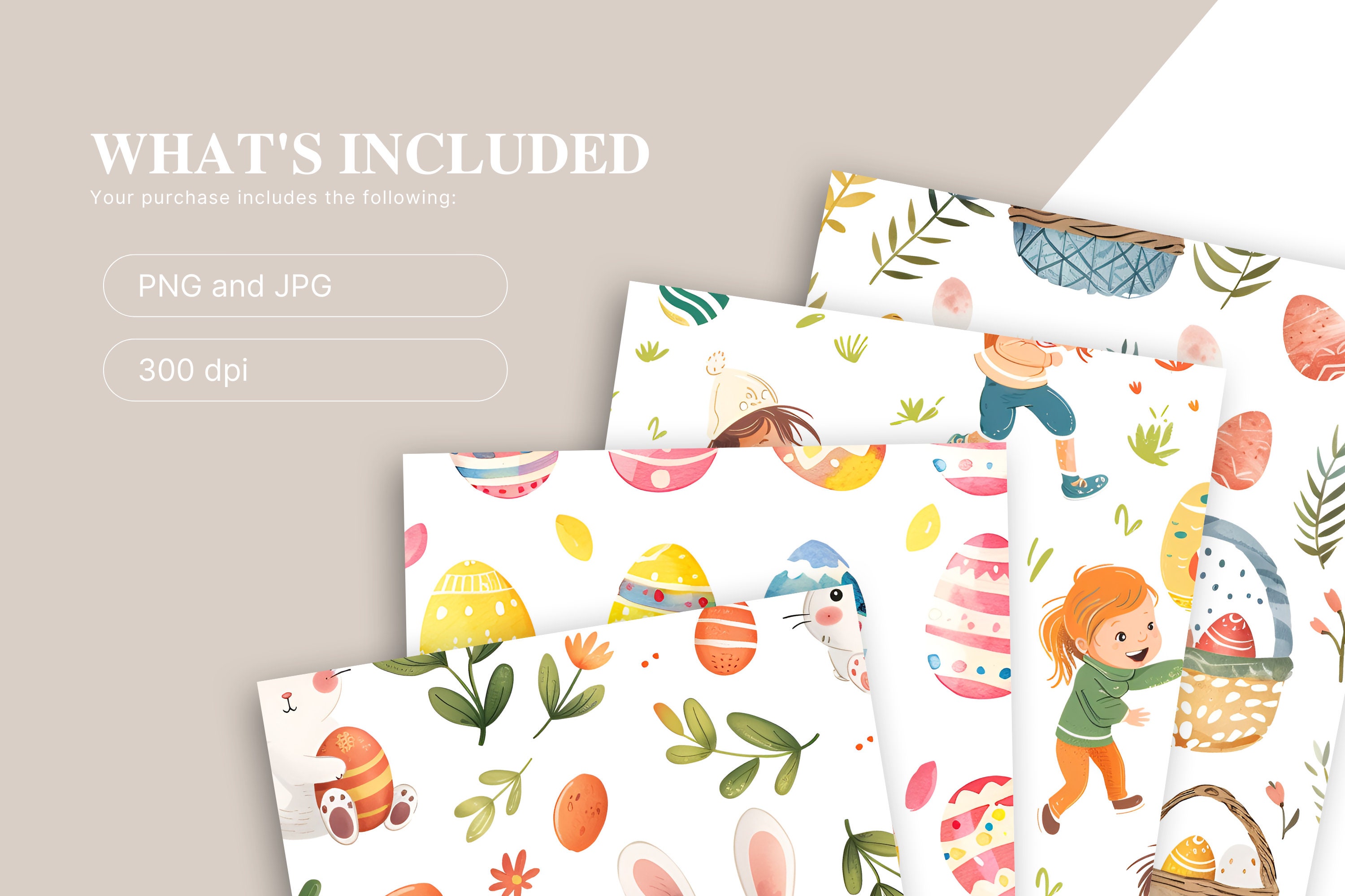 Set of 4 Digital Seamless Paper Textures | Cute Nursery Easter Bunny ...