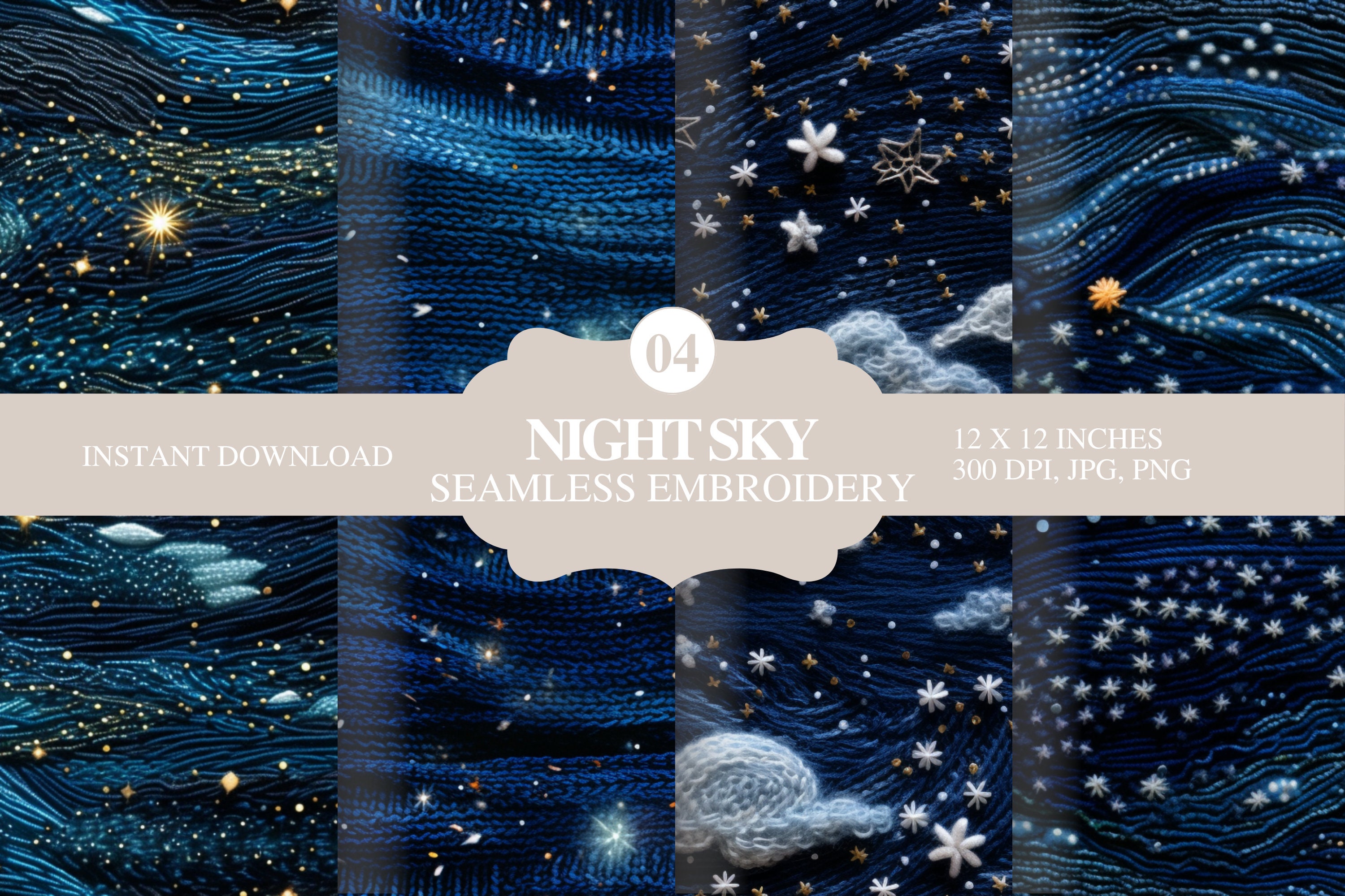 Digital Night Sky Embroidery Seamless File Set of 4 Dark Vibes ...