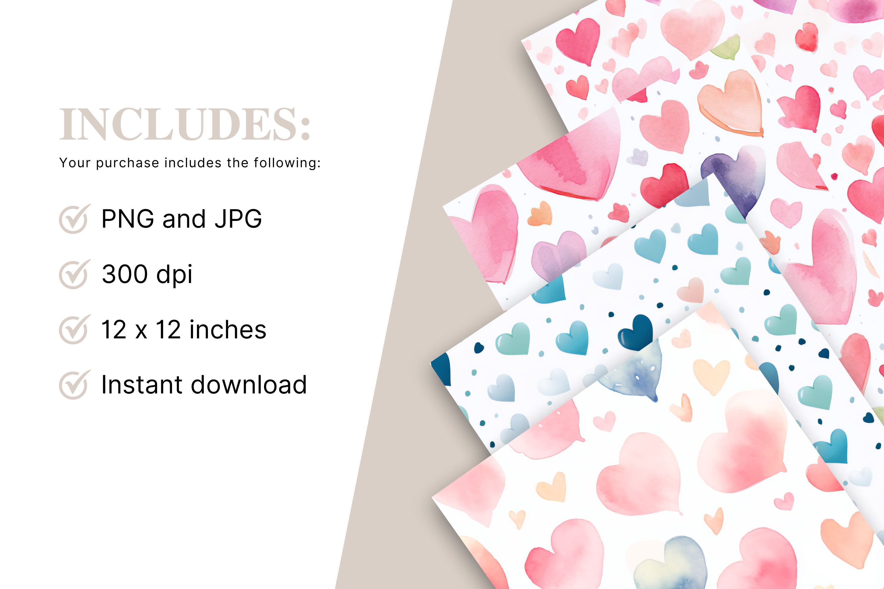 Set of 6 Digital Seamless Paper Textures | Cute Nursery Hearts Theme ...