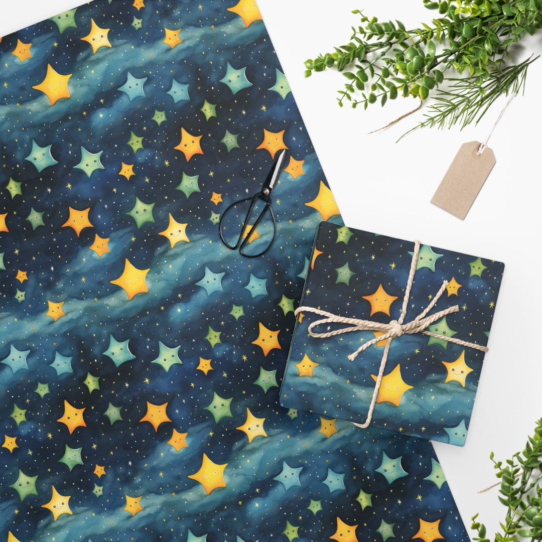 Baby Shower Star Wrapping Paper for Baby Shower Gift Wrap Starry Night ...