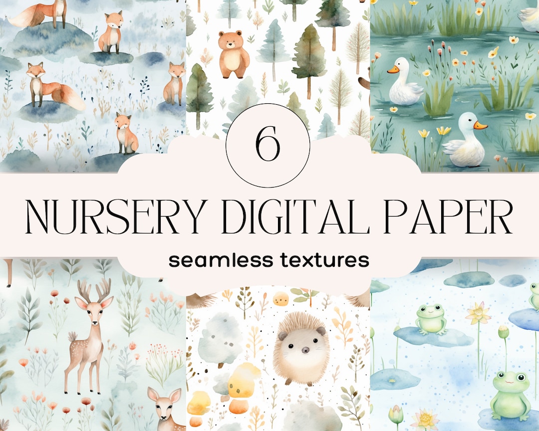 Set of 6 Digital Seamless Paper Textures | Woodland Animals Nursery ...