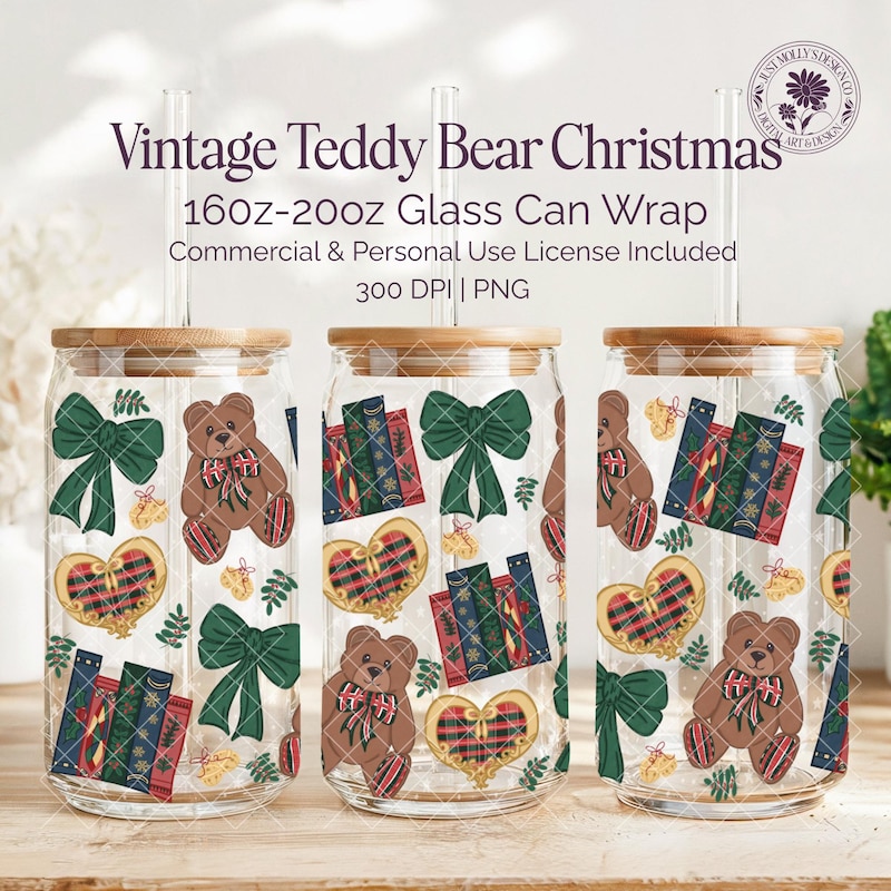 Teddy Bear Glass Can Wrap - Etsy
