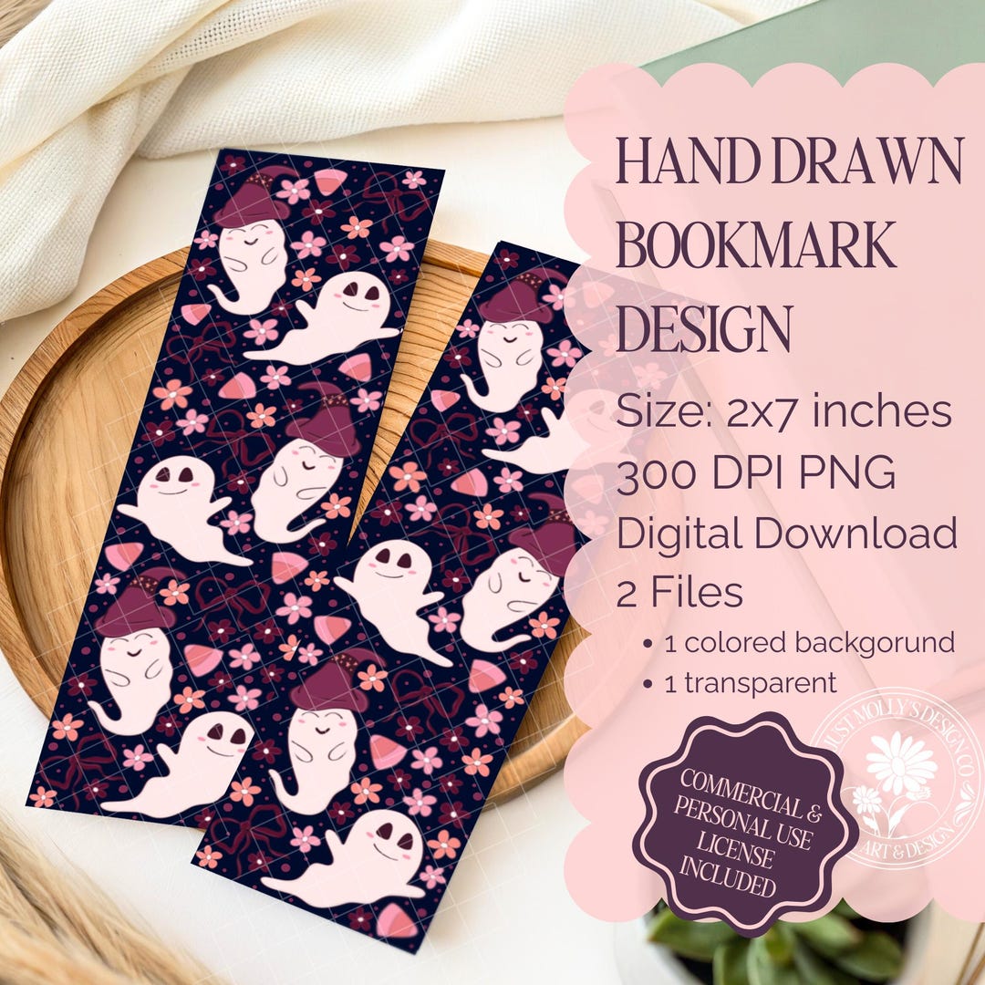 Cute Ghost Bookmark PNG Digital Download Printable Pink Halloween ...