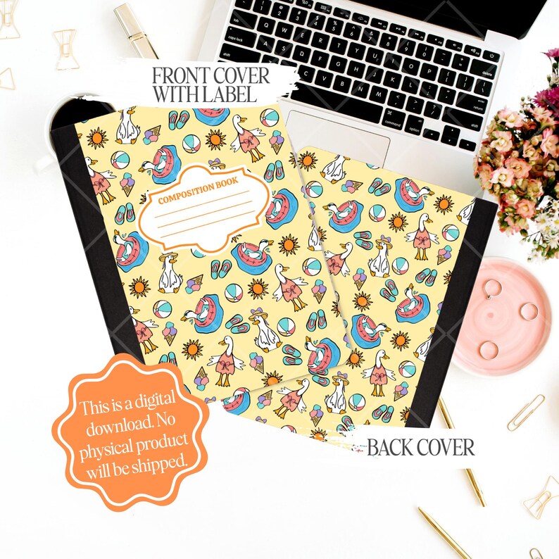 Printable Composition Notebook Cover PNG Download File Back to School Custom Junk Journal Kid ...