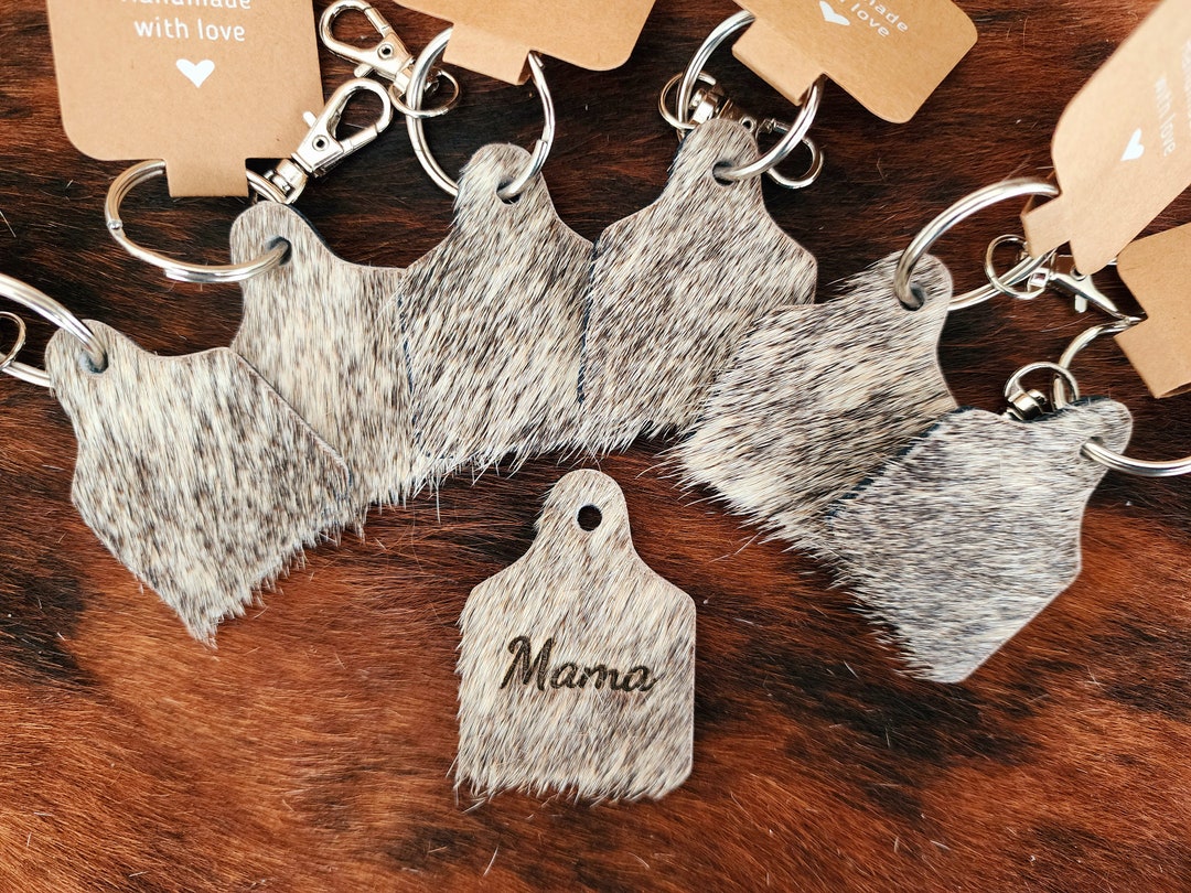 COWHIDE | Small Cattle Ear Tag Keychain - Etsy