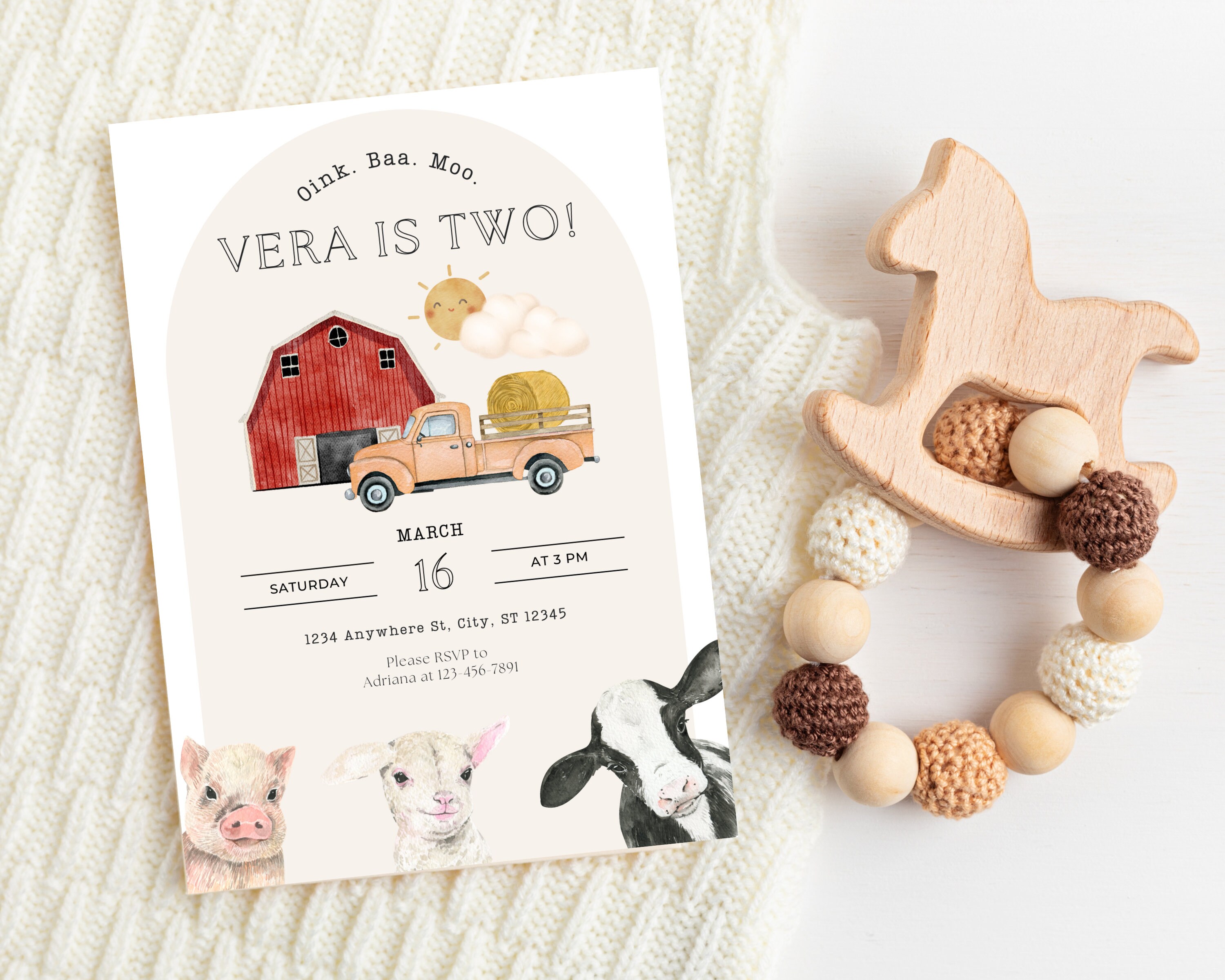 Girl 2nd Birthday Invitation | Oink Baa Moo I'm Two Invitation ...