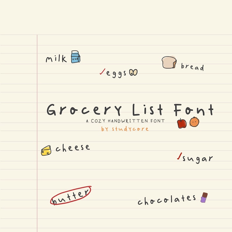 Grocery List Font- A Cozy Handwriting Font for iPad Note-taking, Lists ...