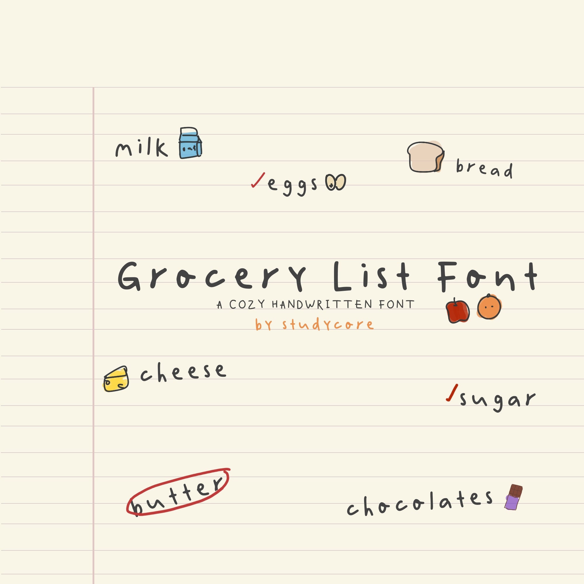 Grocery List Font- A Cozy Handwriting Font for iPad Note-taking, Lists ...