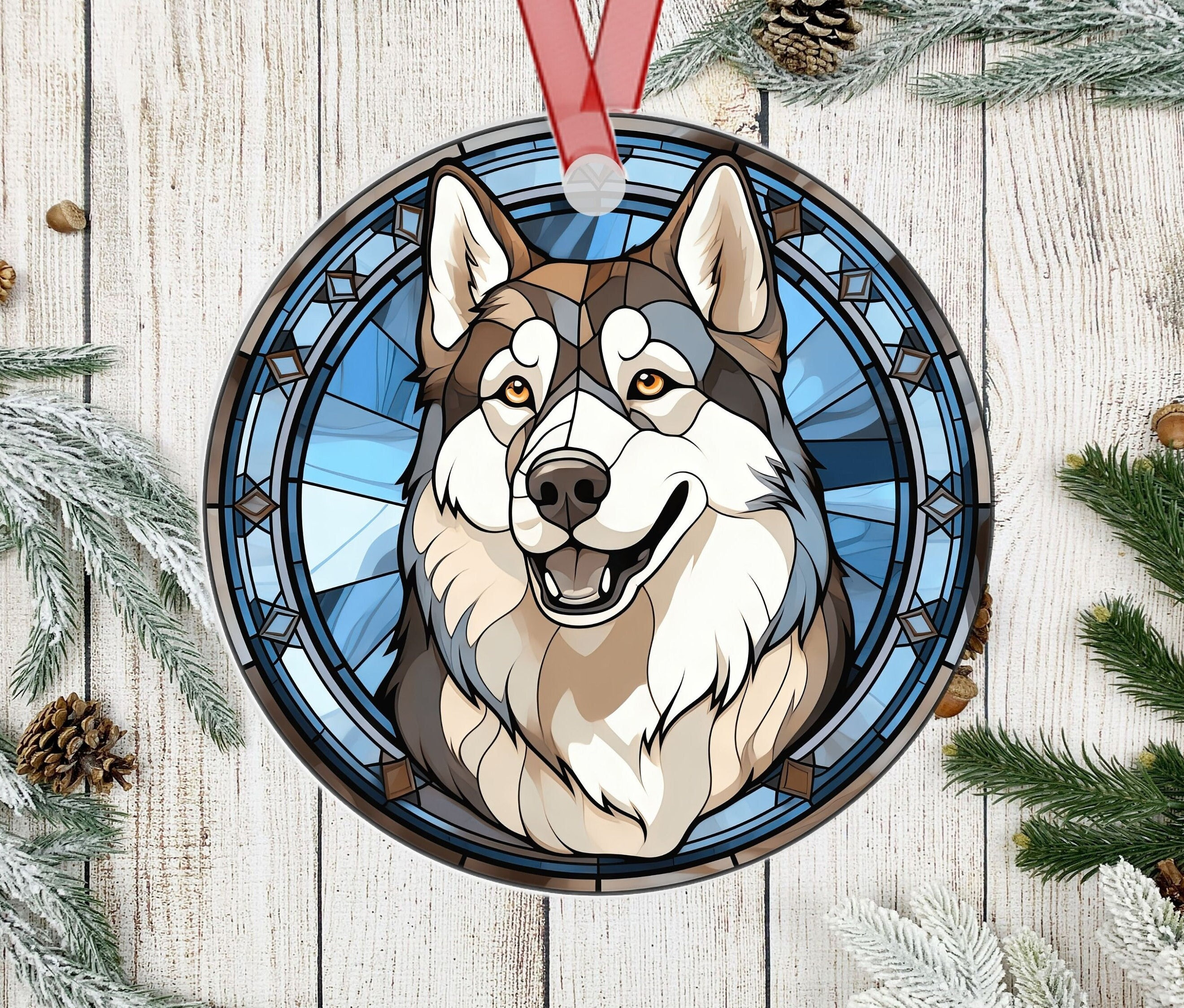 Personalized Siberian Husky Stained Glass Effect Metal Christmas ...