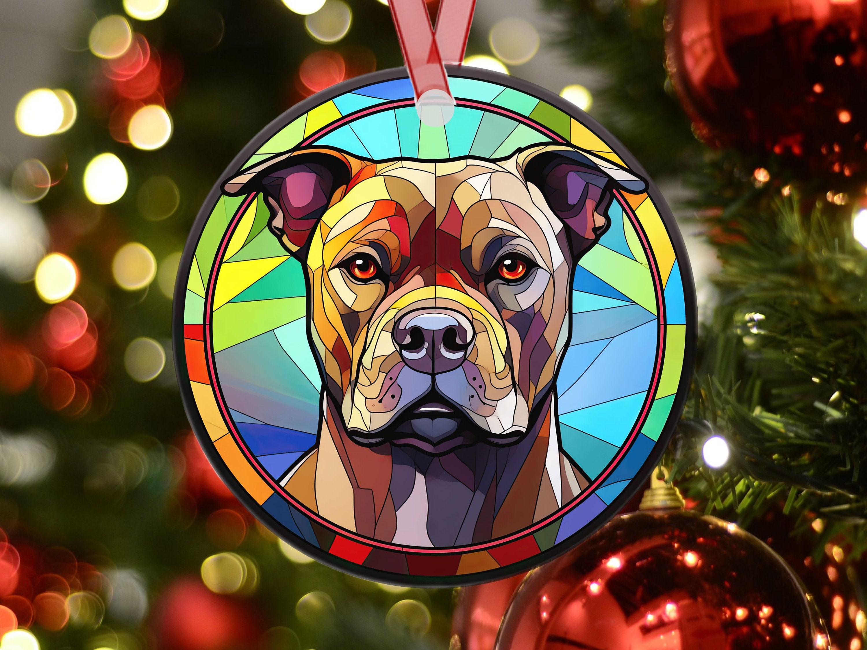 Personalized Staffordshire Terrier Stained Glass Effect Metal Christmas ...