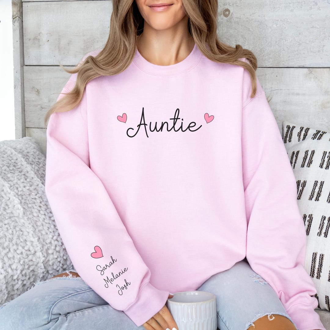 Custom Auntie Sweatshirt With Kids Names on Sleeve, Custom Name ...