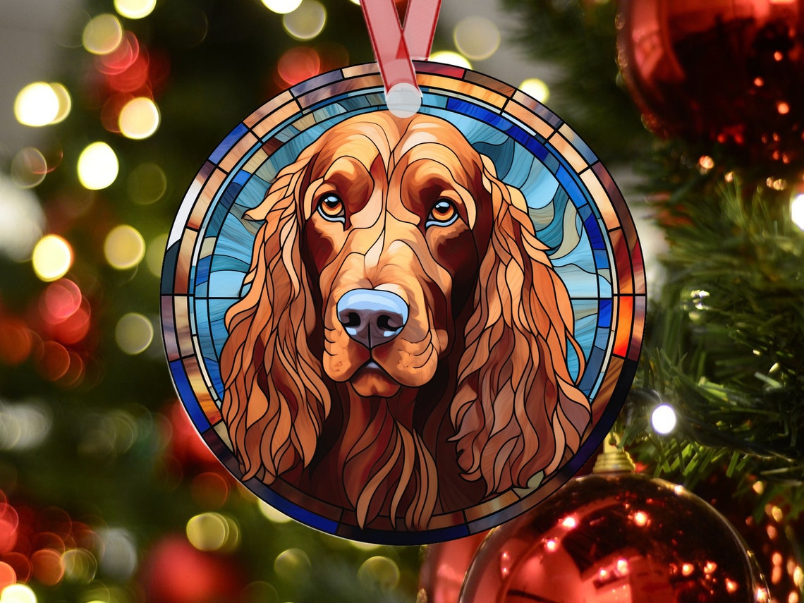 Personalized Irish Setter Stained Glass Effect Metal Christmas Ornament ...