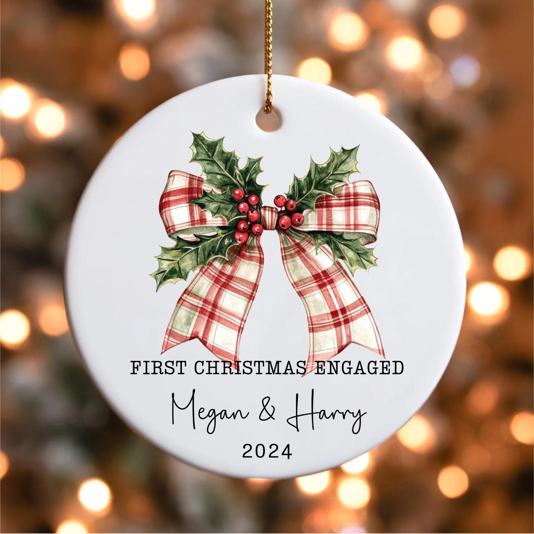 Personalized First Christmas Engaged Ornament, Custom Couple Engagement ...