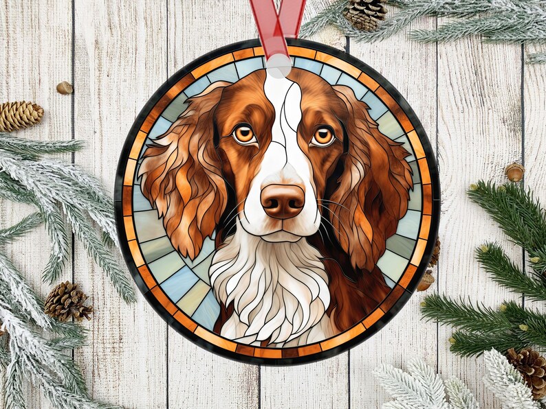 Personalized Brittany Spaniel Stained Glass Effect Metal Christmas ...