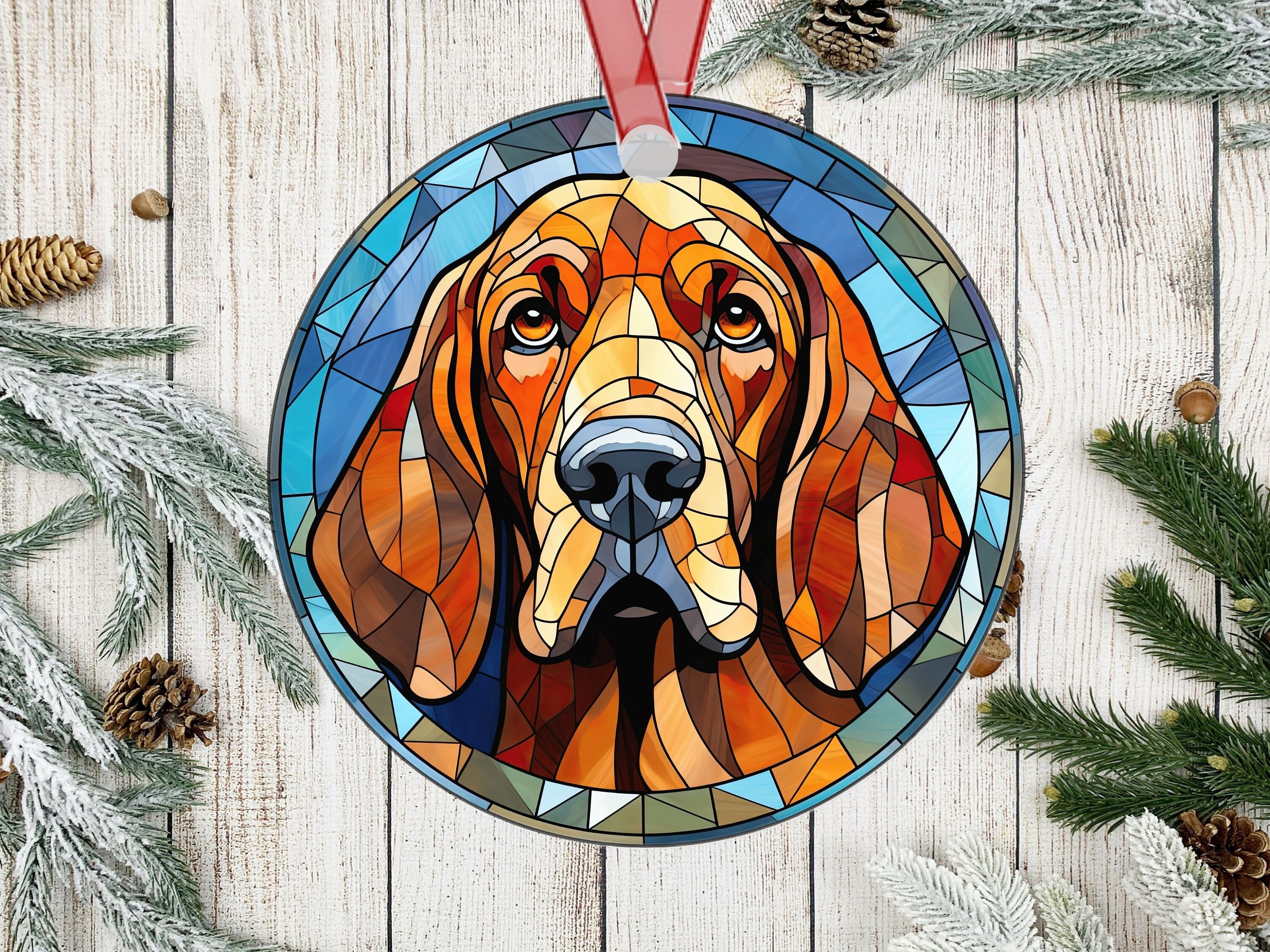 Personalized Bloodhound Stained Glass Effect Metal Christmas Ornament ...