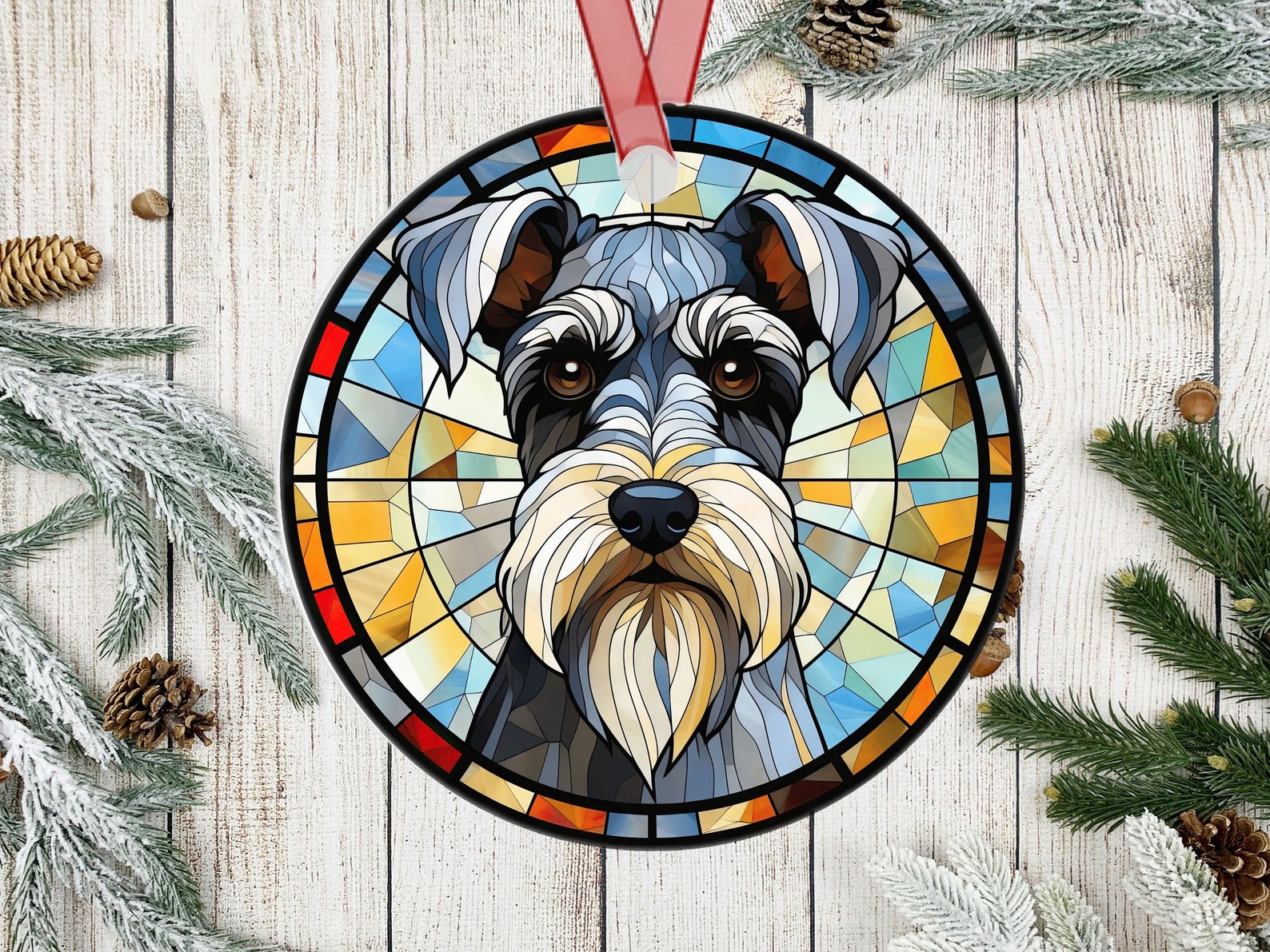 Personalized Miniature Schnauzer Stained Glass Effect Metal Christmas ...