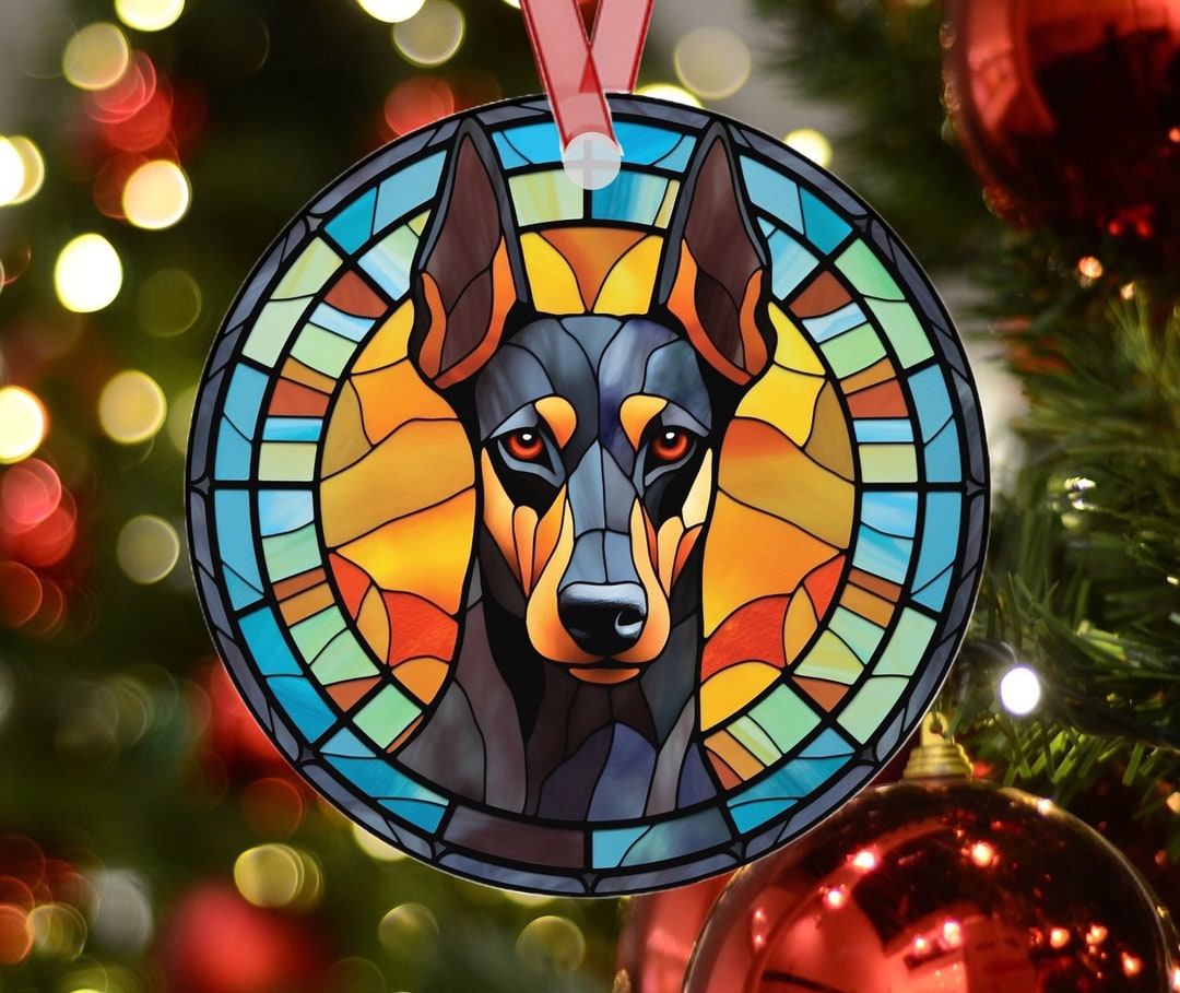 Personalized Doberman Stained Glass Effect Metal Christmas Ornament ...
