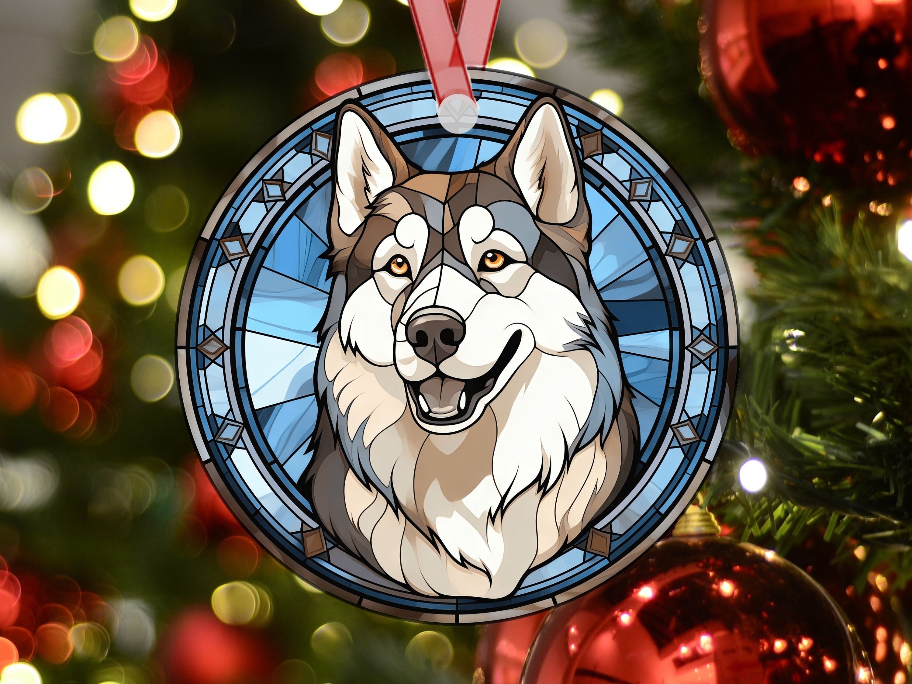 Personalized Siberian Husky Stained Glass Effect Metal Christmas ...
