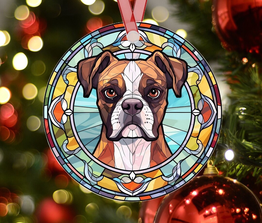 Personalized Boxer Dog Stained Glass Effect Metal Christmas Ornament ...