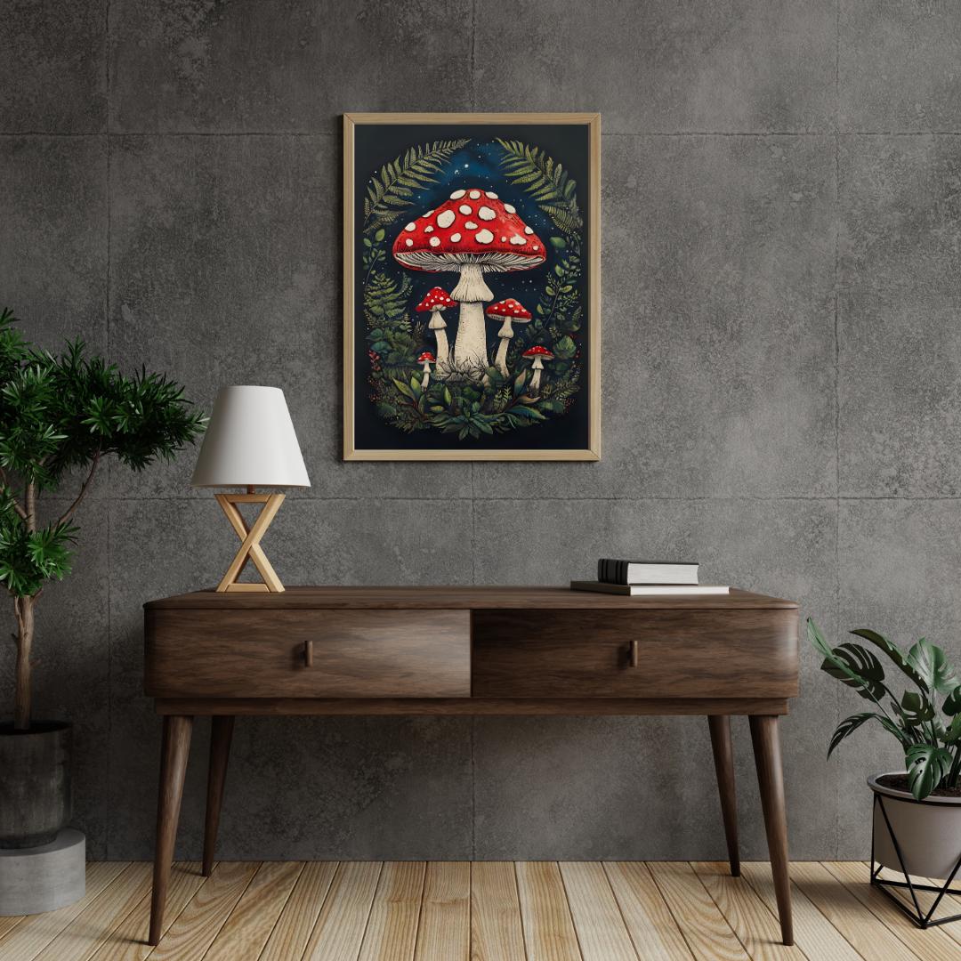 Whimsical Red Mushroom Forest Poster - Enchanted Nature Wall Art for ...