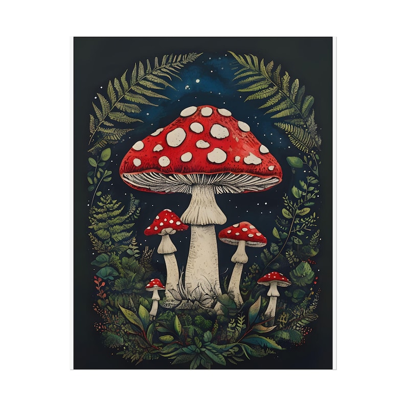 Whimsical Red Mushroom Forest Poster - Enchanted Nature Wall Art for ...